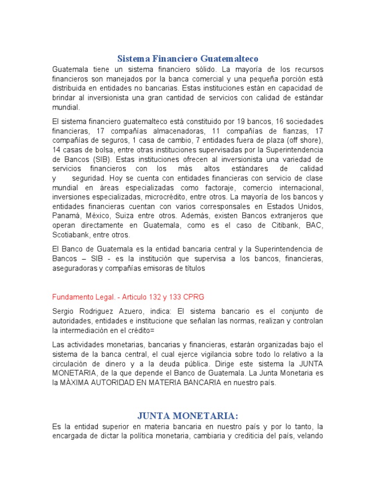 Sistema Financiero Guatemalteco | PDF | Bancos | Sistema financiero