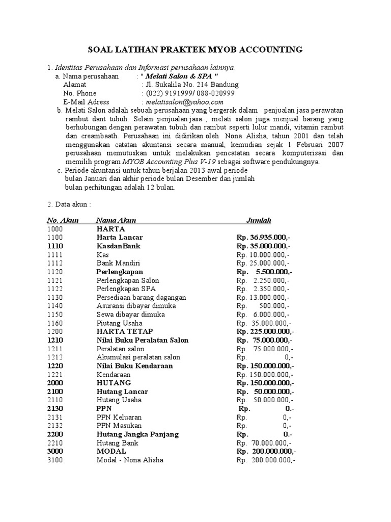 Soal Latihan Praktek Myob Accounting | PDF