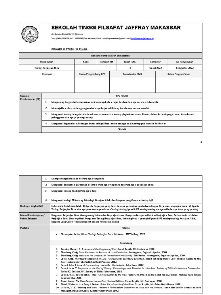 Teologi Perjanjian Baru di STT Jaffray | PDF