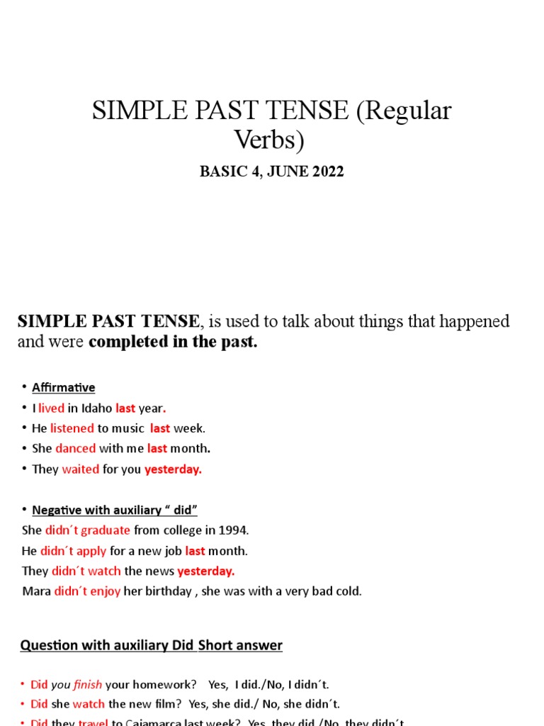 Past Simple Regular Verbs | PDF