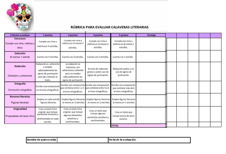Rubrica Calaveras Literarias | PDF