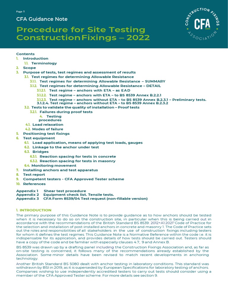 GN Procedure For Site Testing Construction Fixings 2022 | PDF ...