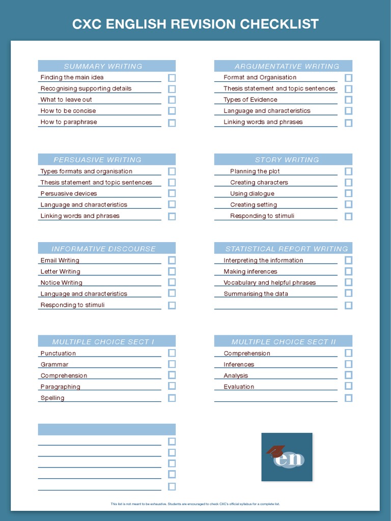 English A - Paper 2 Exam Revision Checklist | PDF | English Language ...