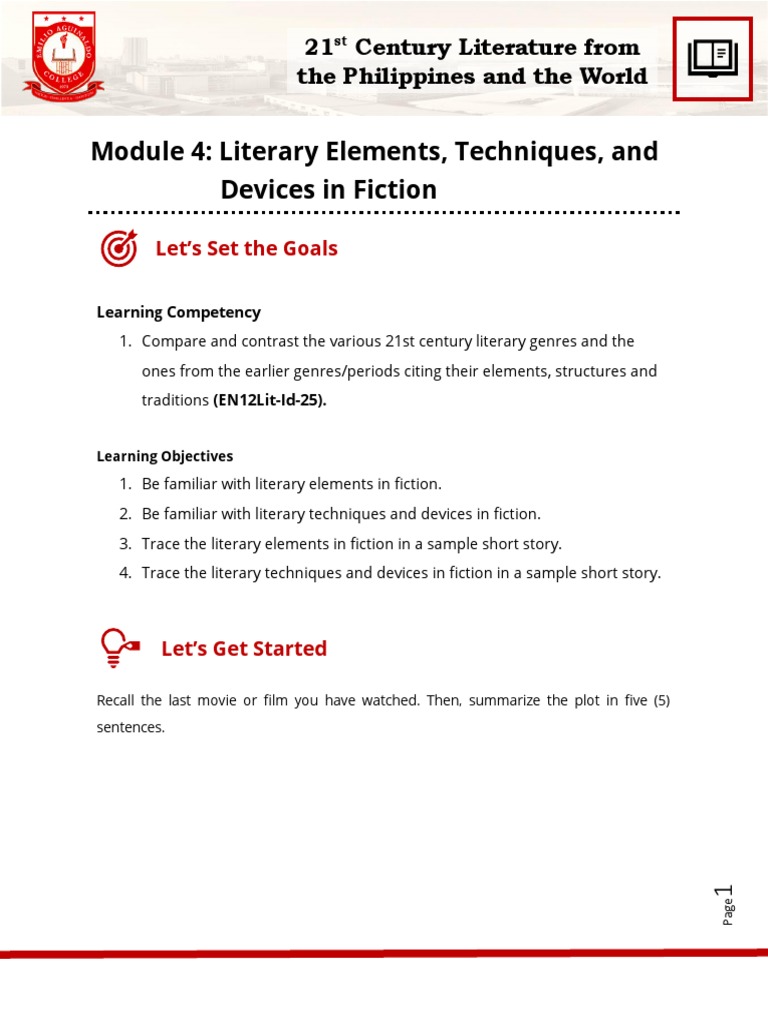 Module 4. Lit. Literary Elements, Devices, and Techniques in Fiction ...