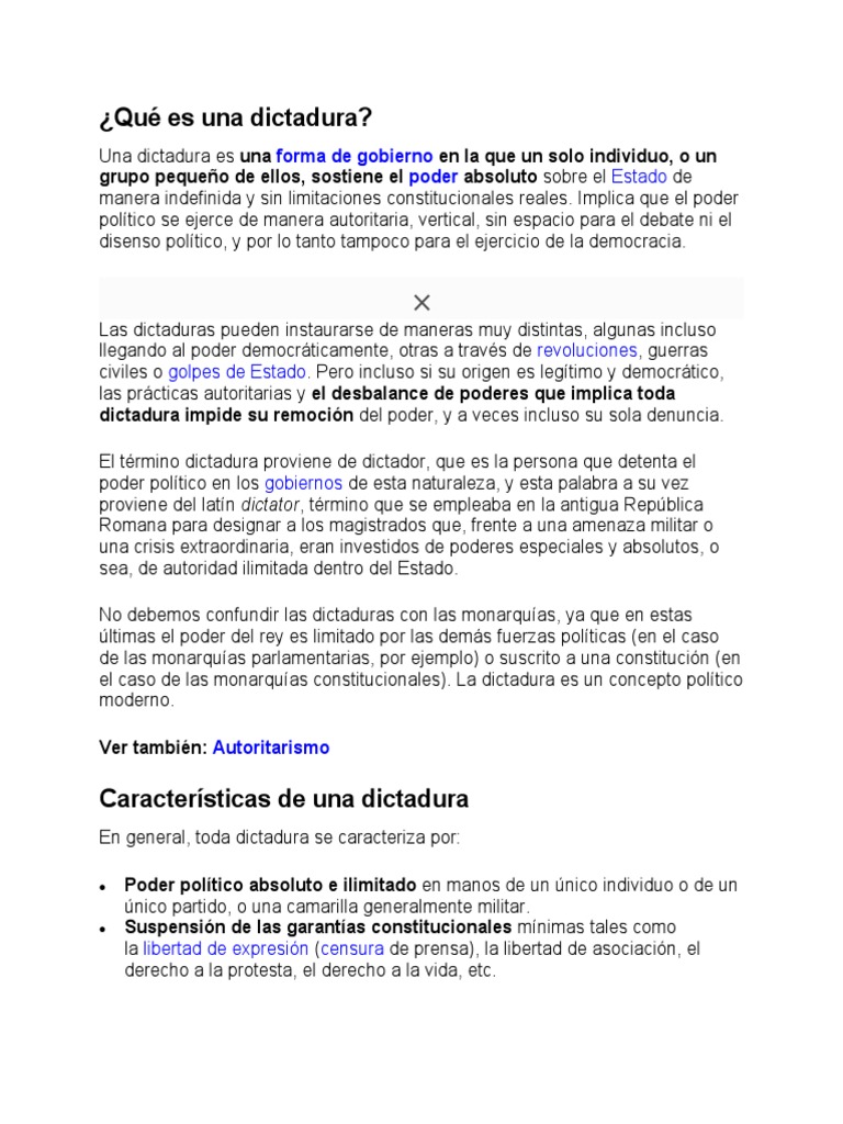 Qué Es Una Dictadura | PDF | Dictadura | Democracia