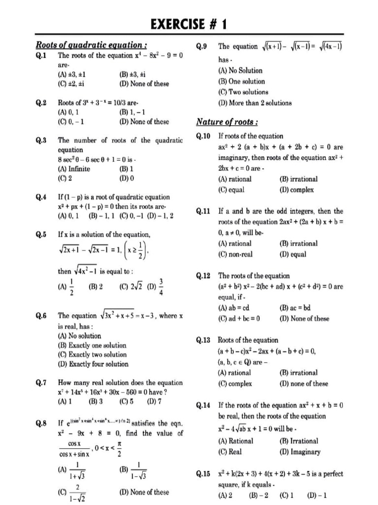Quadratic Equations DPP 1665047963190 | PDF | Teaching Methods & Materials