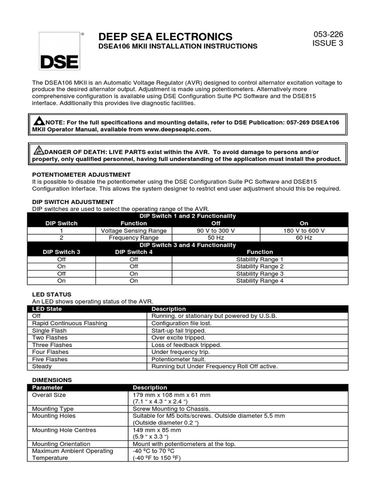 DSEA106 MKII Installation Instructions | PDF | Electric Power | Electrical Components