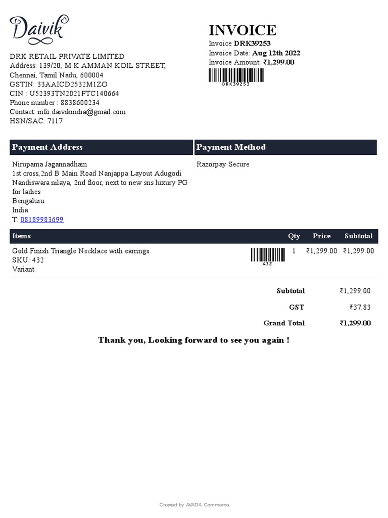 Invoice: Payment Address Payment Method | PDF