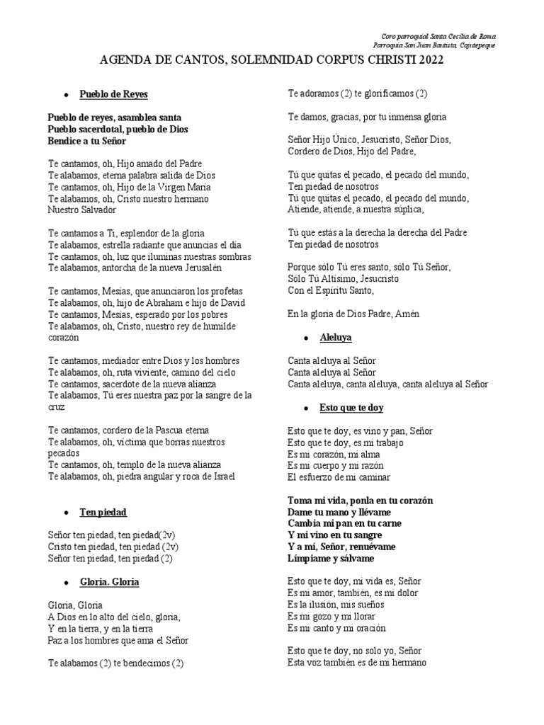 Agenda de Cantos Corpus | PDF | Cristo (título) | Jesús