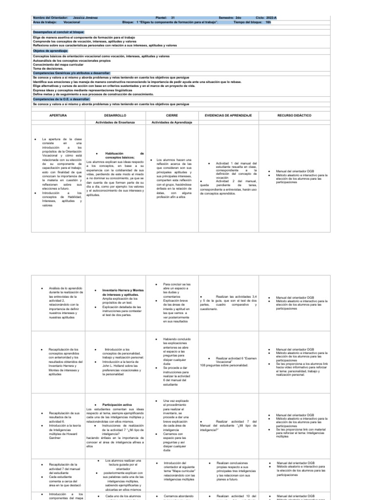 Planeación de Clases, Preparatoria | PDF | Aprendizaje | Toma de decisiones