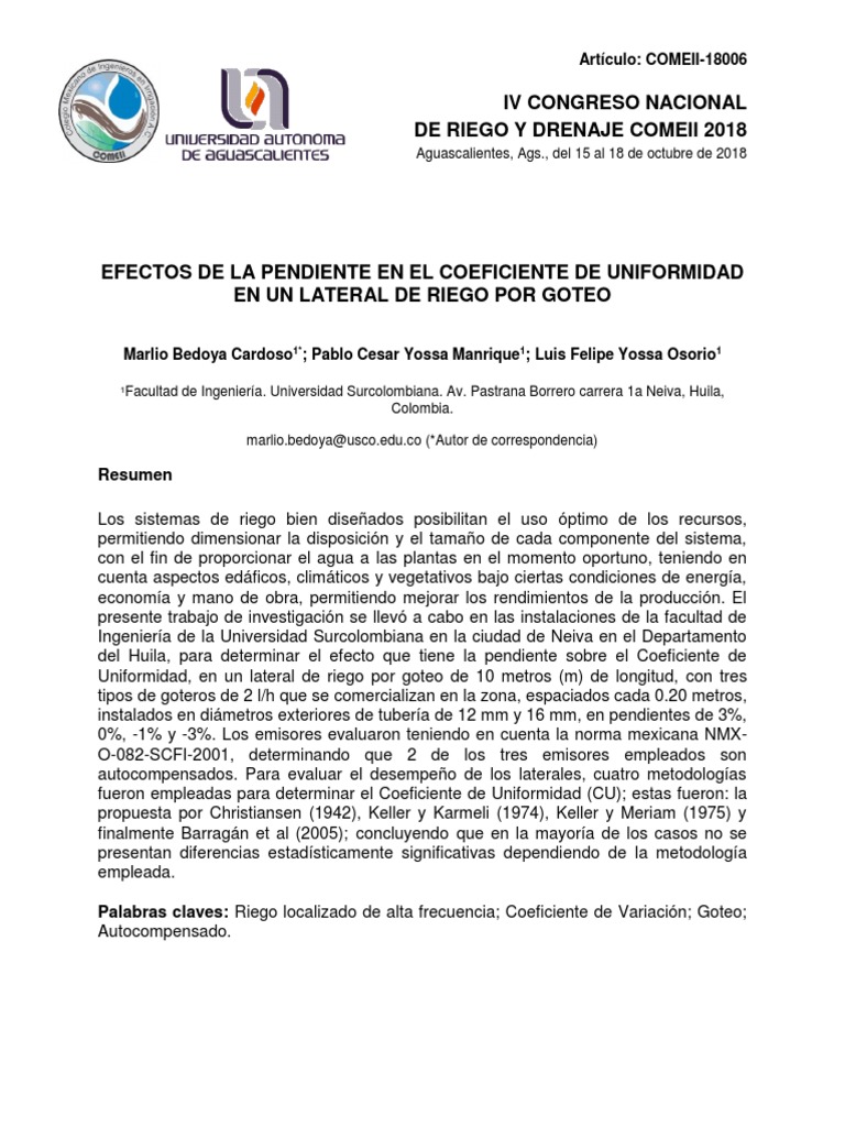 Efecto de la Pendiente en el Coeficiente de Uniformidad | PDF