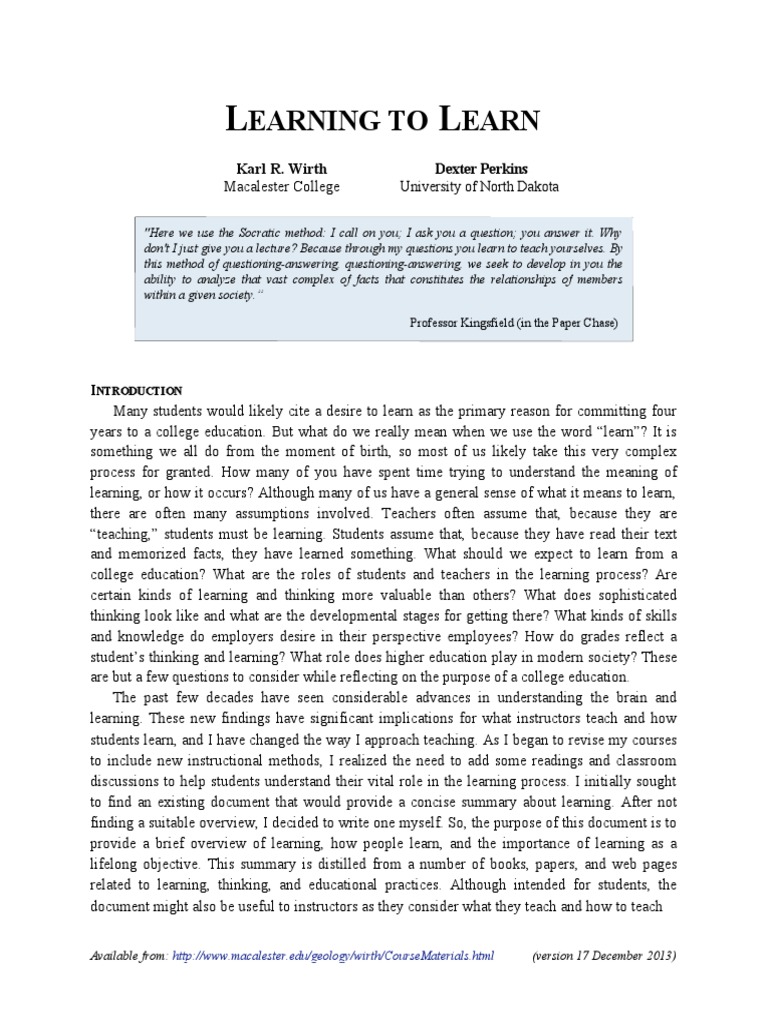 Learning To Learn Wirth | PDF | Learning | Affect (Psychology)