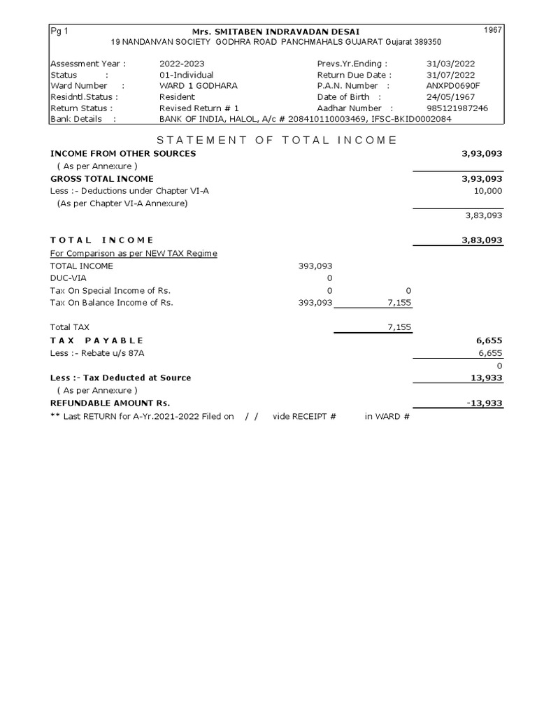 1967 - 202223 - REVISED - Revised 1 - Statement of Income | PDF | Tax ...