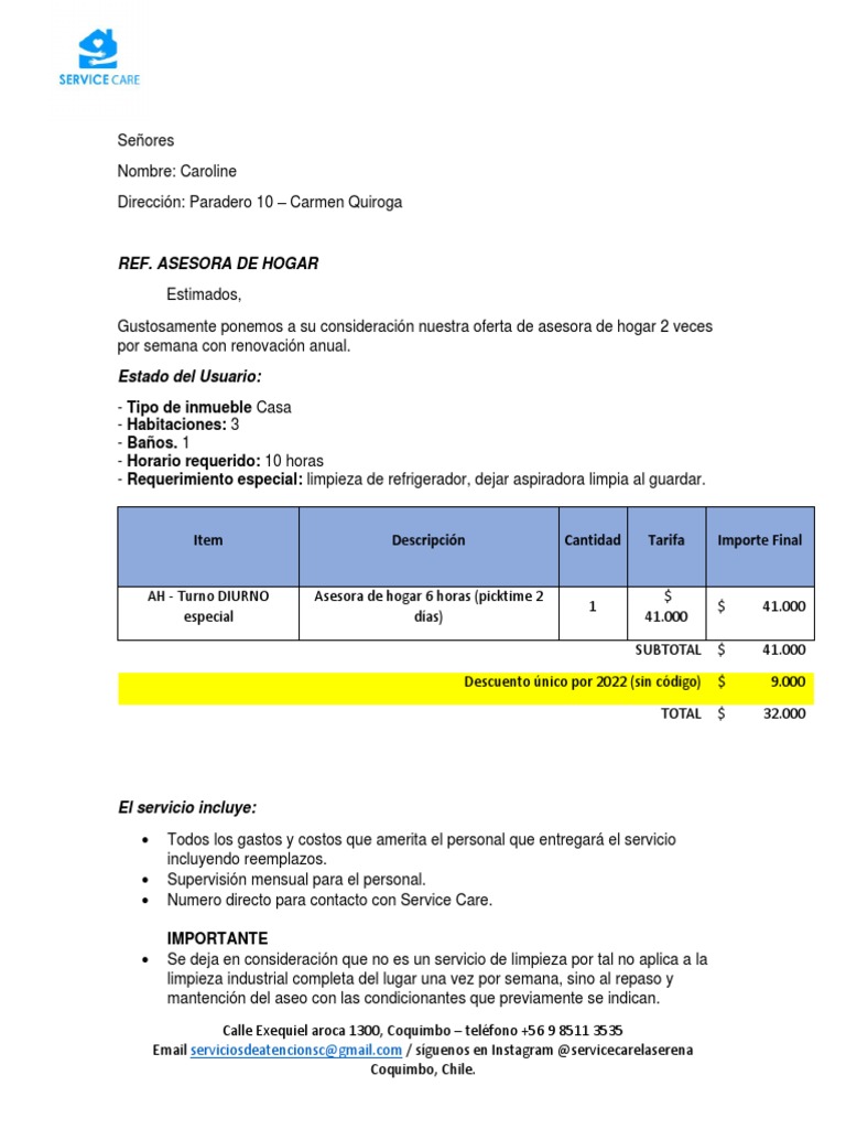 Cotización Servicio de Aseo | PDF
