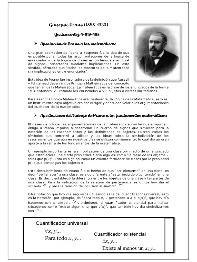 Giuseppe Peano (1858-1932) : Yurlen Cortez 4-819-498 Aportación de ...