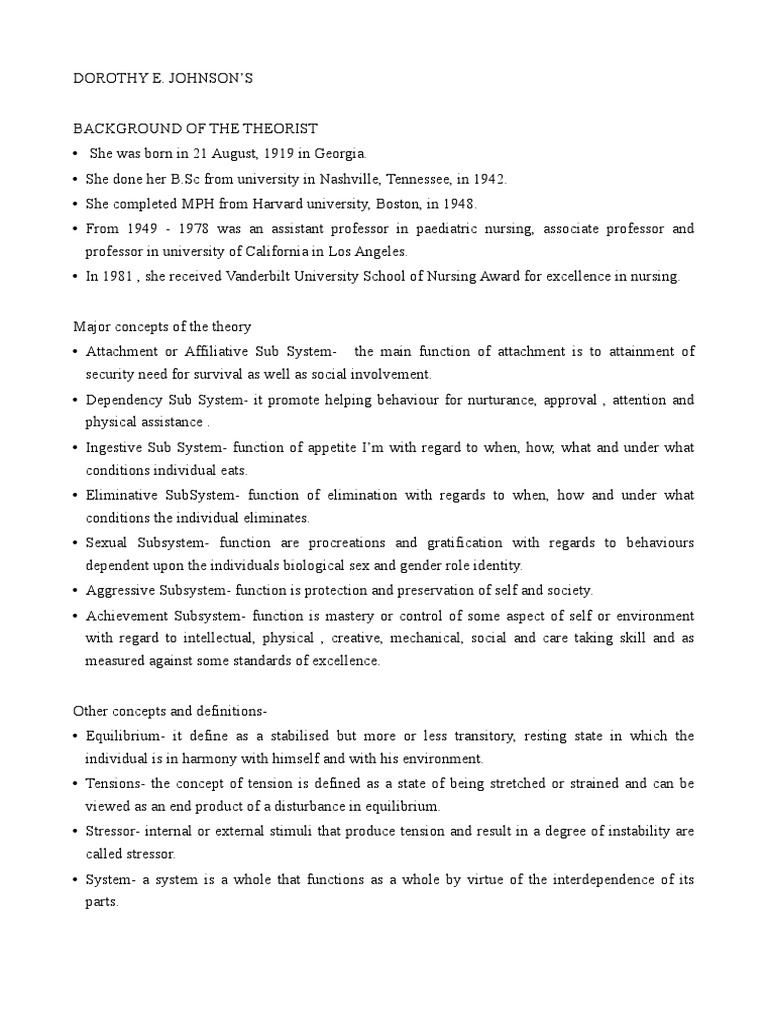 Dorothy Johnson Theory | PDF | System | Behavior