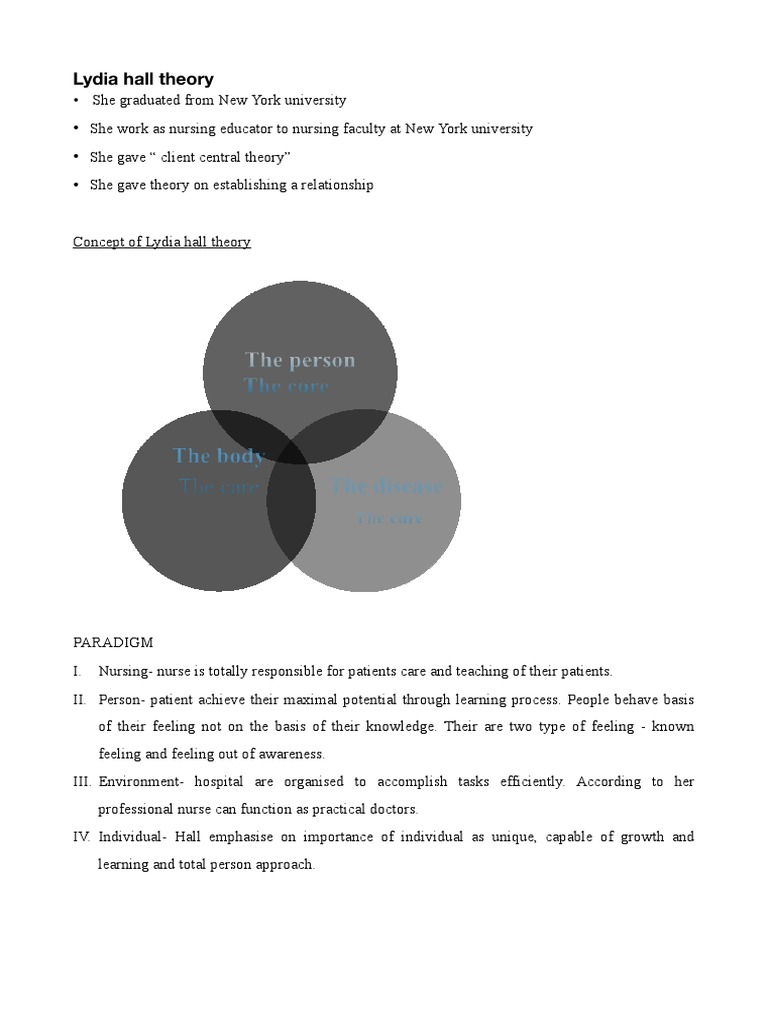 Lydia Hall Theory | PDF | Nursing | Theory