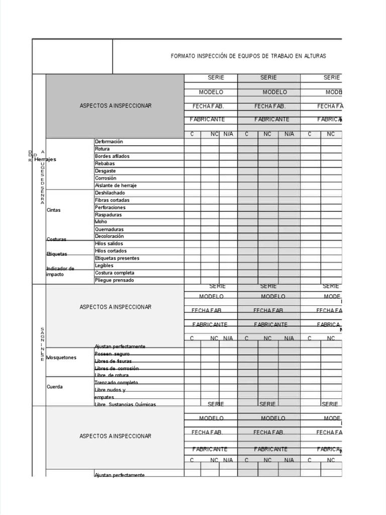 PDF S Formato Inspeccion de Equipos de Trabajo en Alturas | PDF