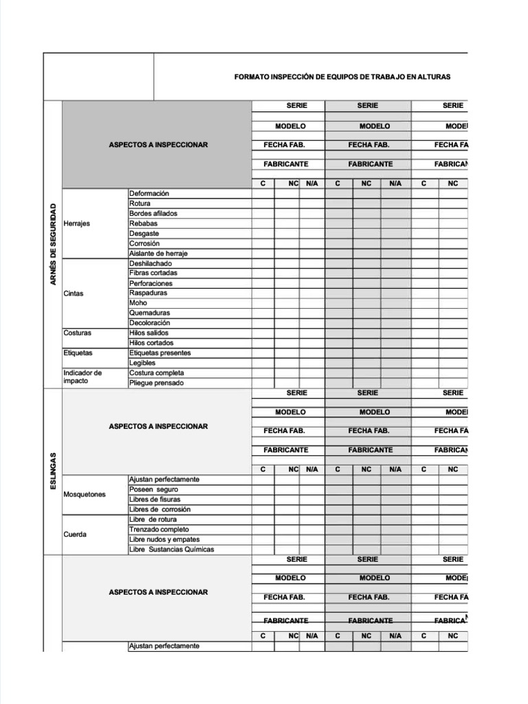 PDF S Formato Inspeccion de Equipos de Trabajo en Alturas - Compress | PDF
