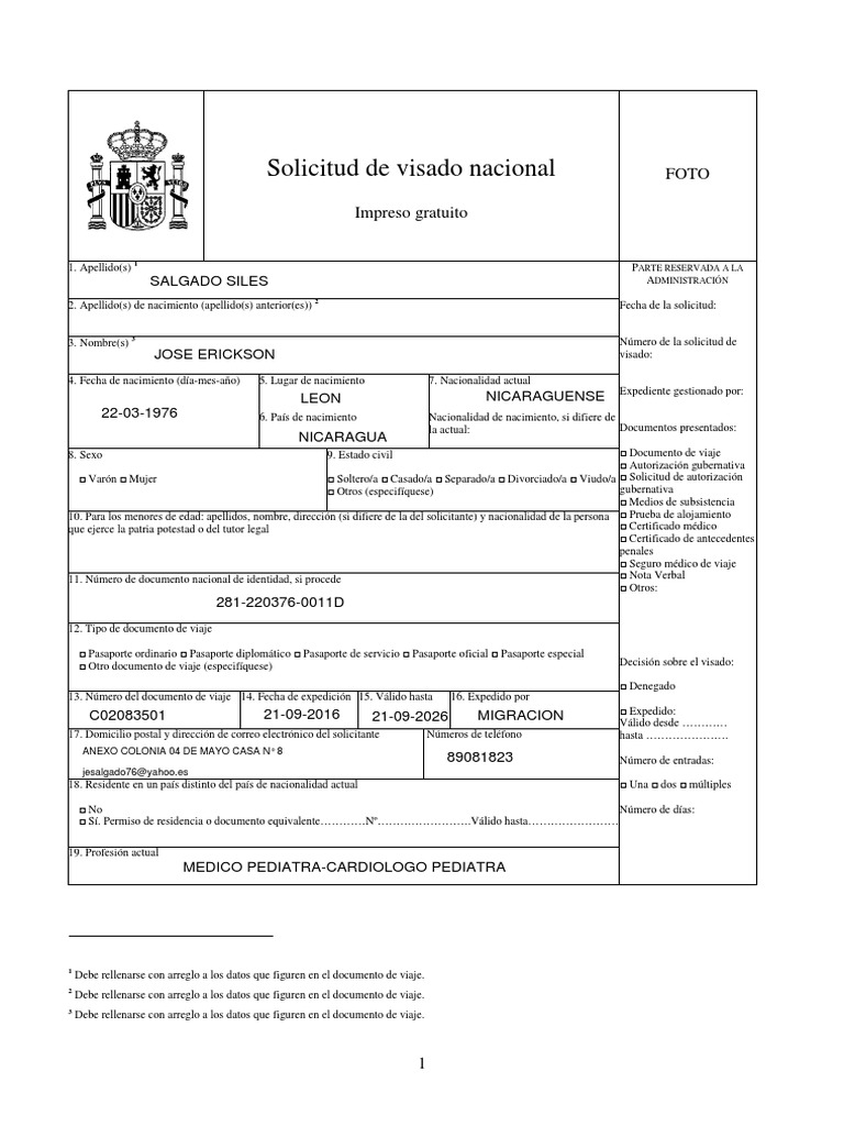 Formulario para Visado Nacional | PDF | Visa de viaje | Gobierno y ...