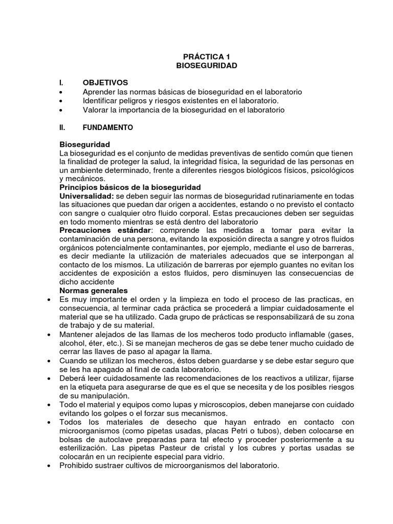 Práctica 1 Bioseguridad | PDF | Laboratorios | Lavado de manos