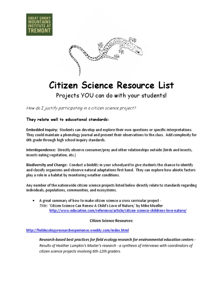 Ciencia CIudadana Citizen Science Resource List For Teachers | PDF