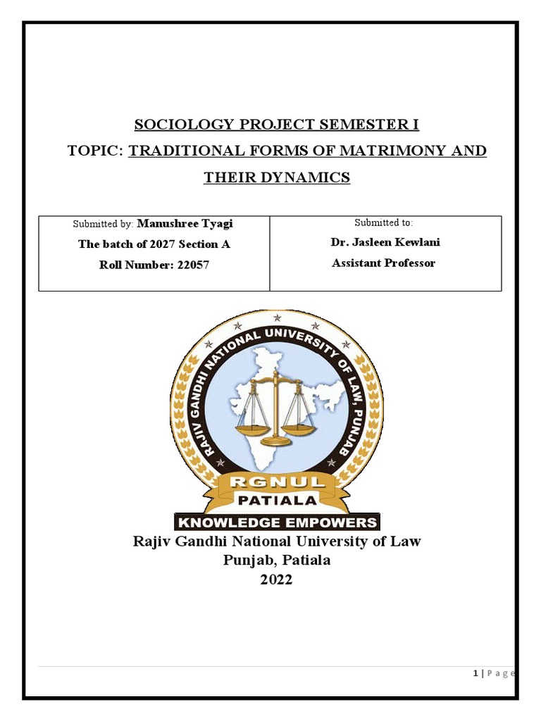 Sociology Project Semester I | Download Free PDF | Monogamy | Marriage