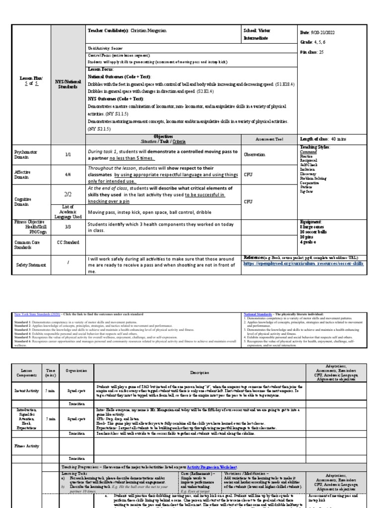 Vis Lesson 5 Assessment Moving Pass Instep | PDF | Lesson Plan | Teachers
