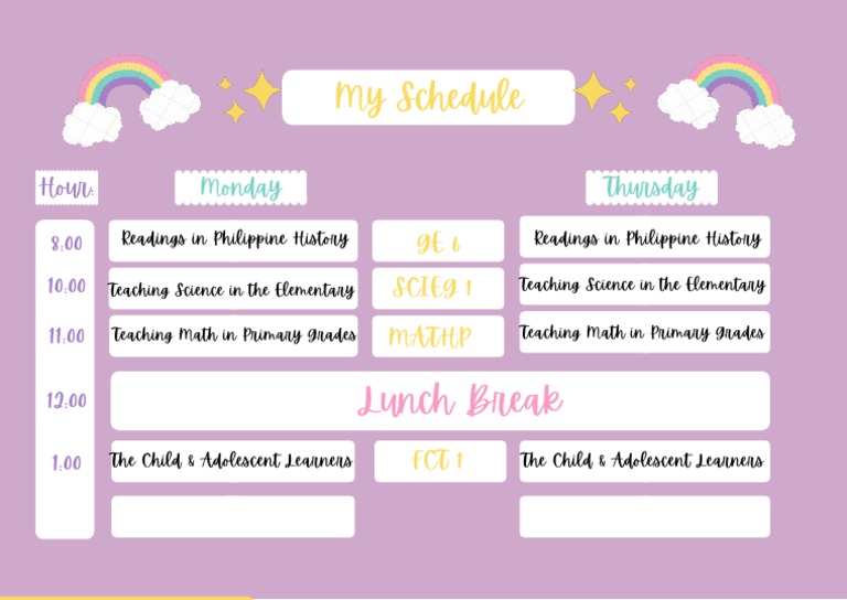 Colorful Cute Class Schedule | PDF