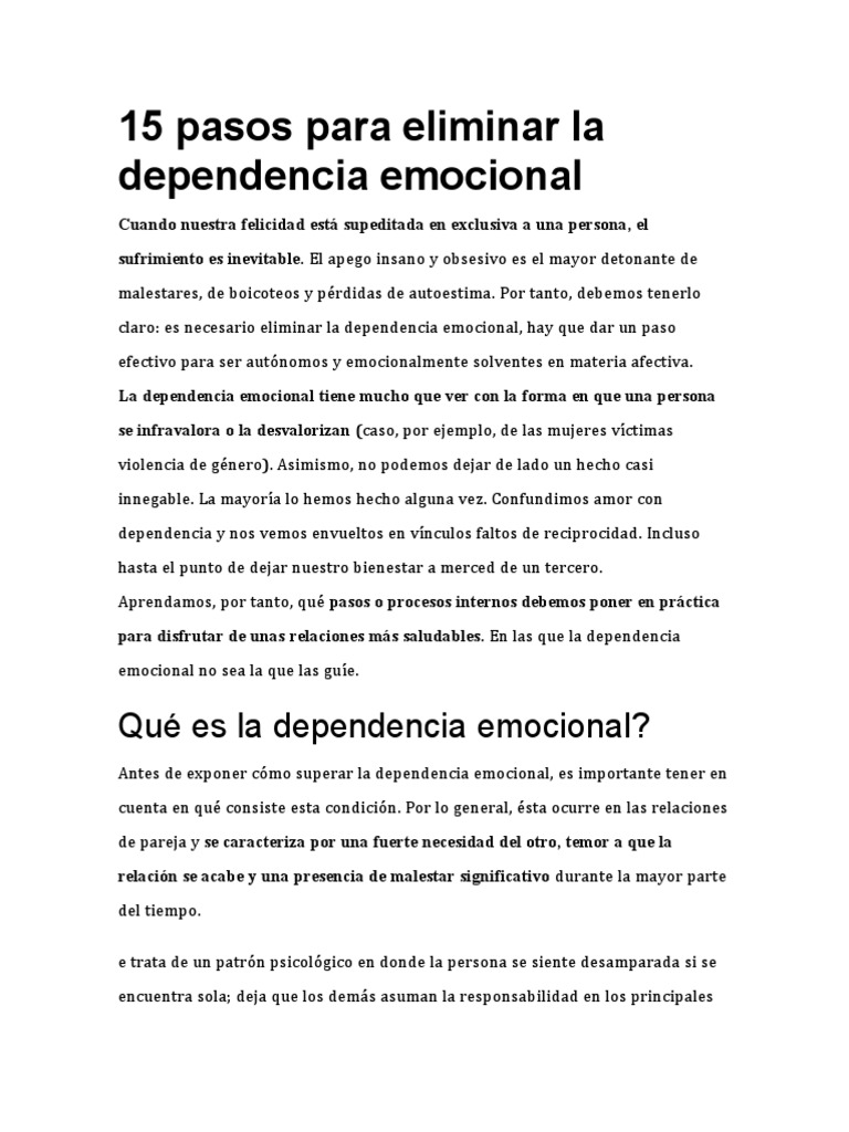 Pasos para Eliminar L Dependencia Emocional | PDF | Amor | Autoestima