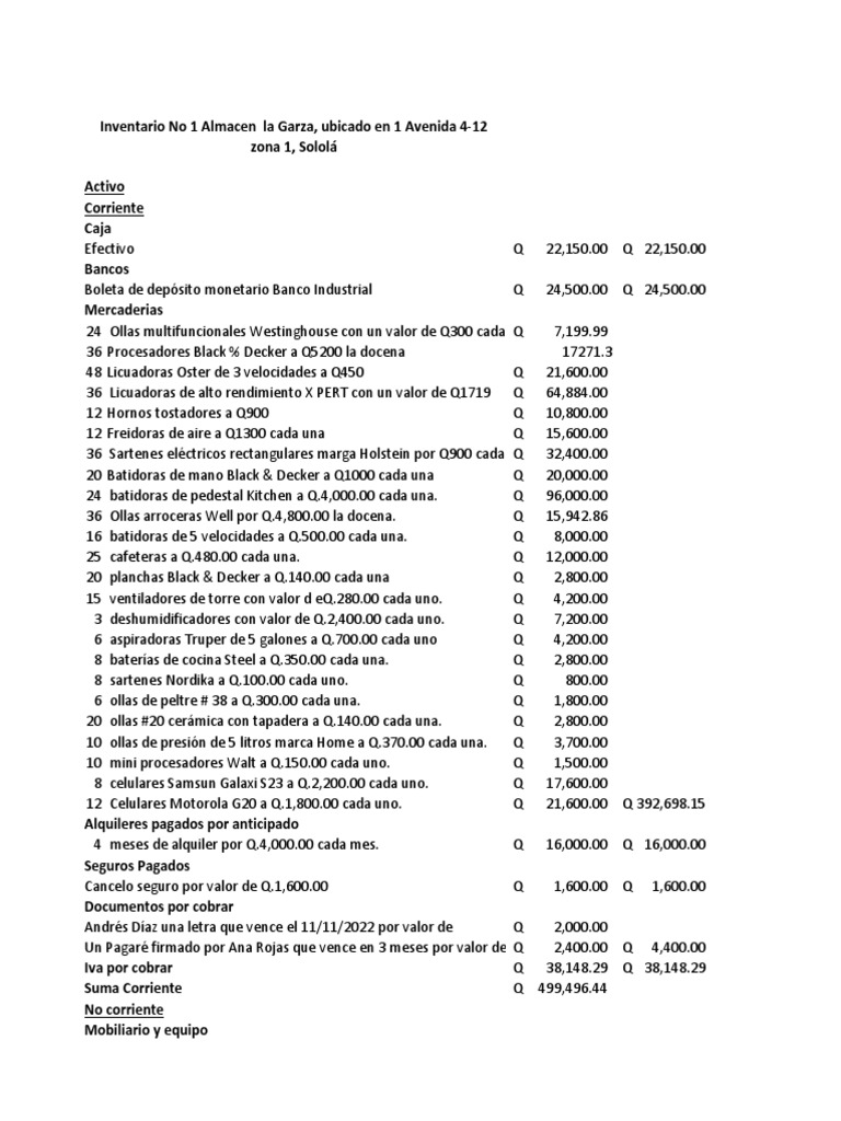 Ejemplo de Inventario Contable | PDF | Bancos | Comercio
