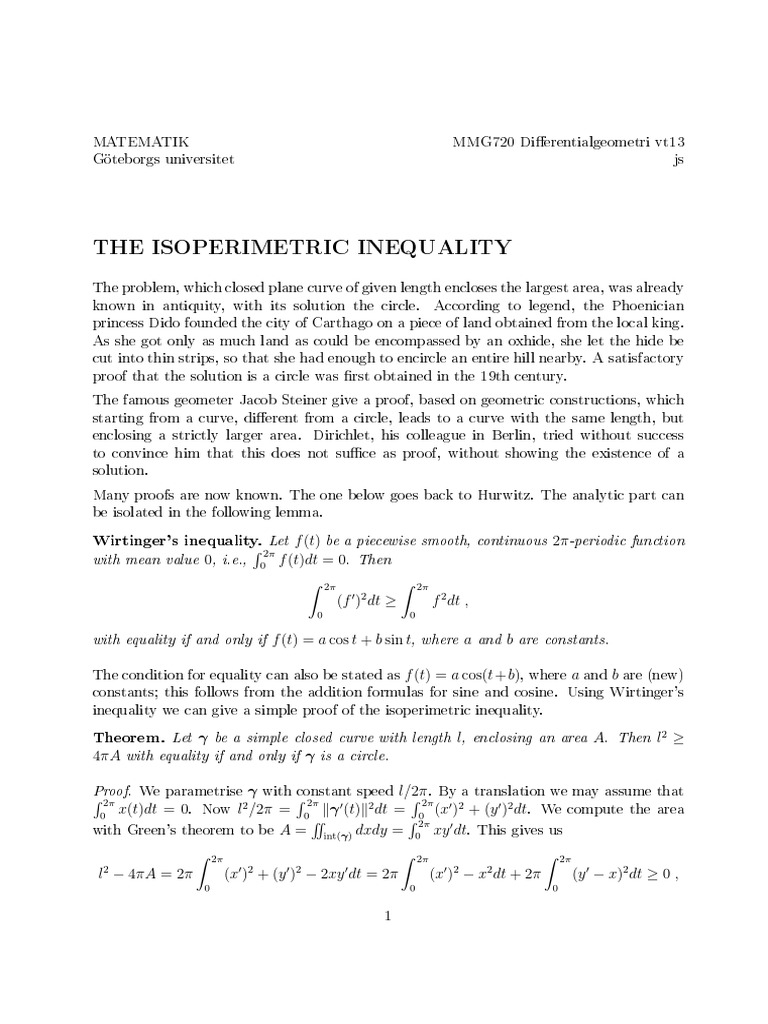 Isoperimetric Inequality | Download Free PDF | Mathematical Concepts | Mathematical Analysis
