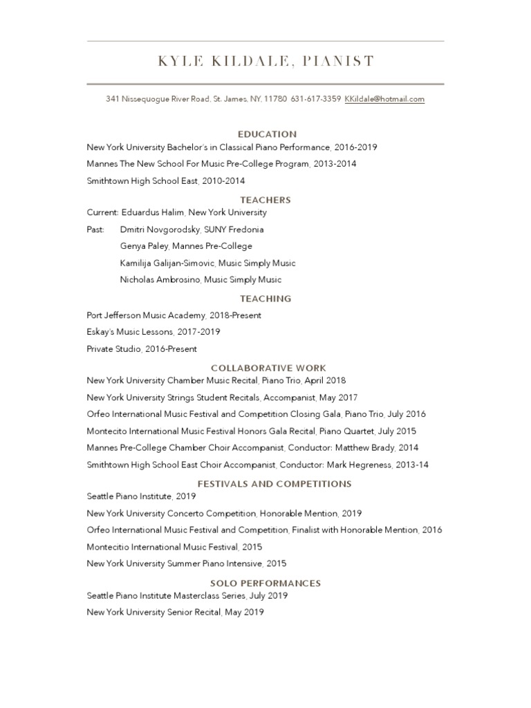 Kyle Kildale-Pianist-Resume | PDF | Frédéric Chopin | Franz Liszt