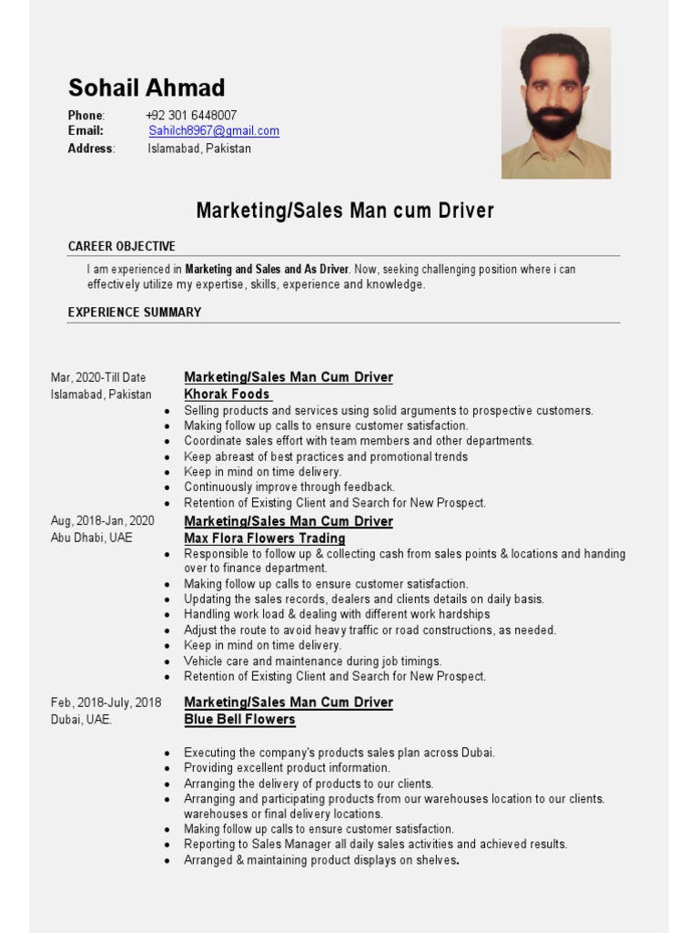 Sohail Ahmad Resume | Download Free PDF | Sales | Driver's License