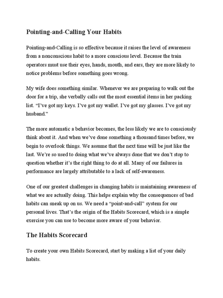 Pointing-and-Calling Your Habits | PDF | Habits | Cognitive Psychology