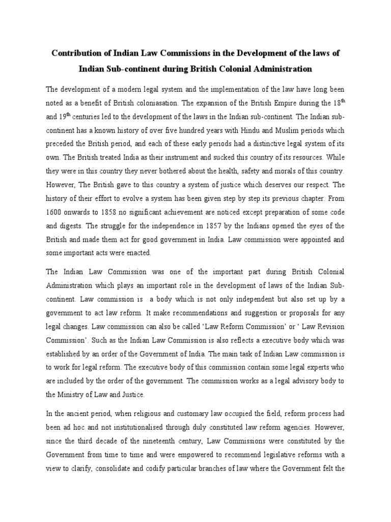 Contribution of Indian Law Commissions in The Development of The Laws ...