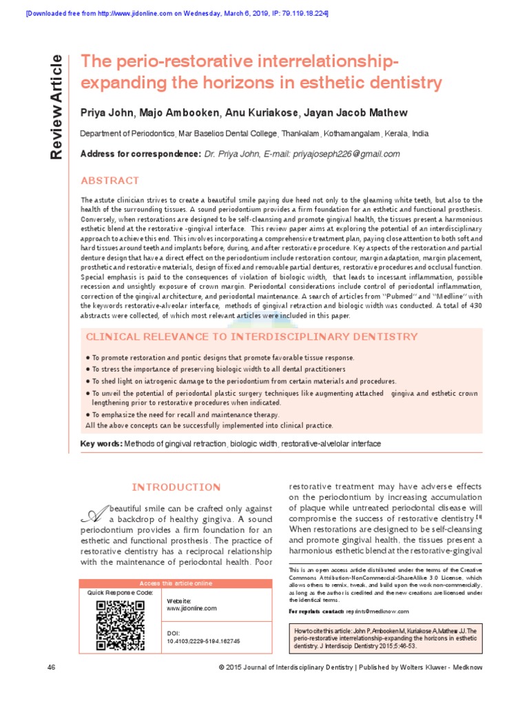 The Perio-Restorative Interrelationshipexpanding | PDF | Periodontology ...