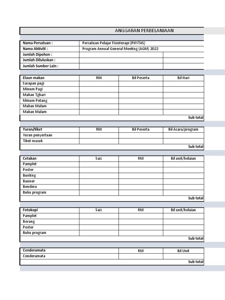 Belanjawan Excel AGM 2022 | PDF