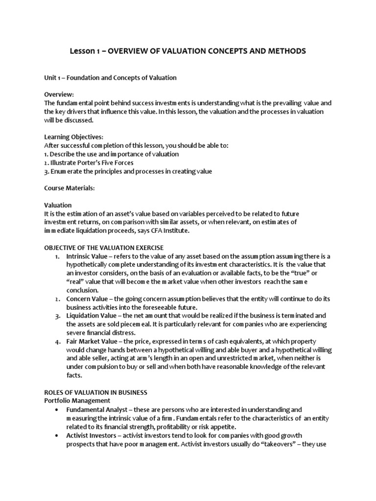 Valuation Concepts and Methods Overview | PDF | Career & Growth | Business