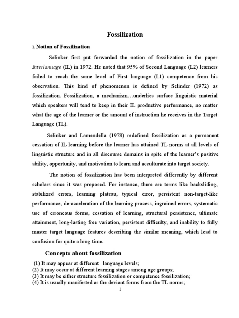 Fossilization | PDF | Second Language | Second Language Acquisition