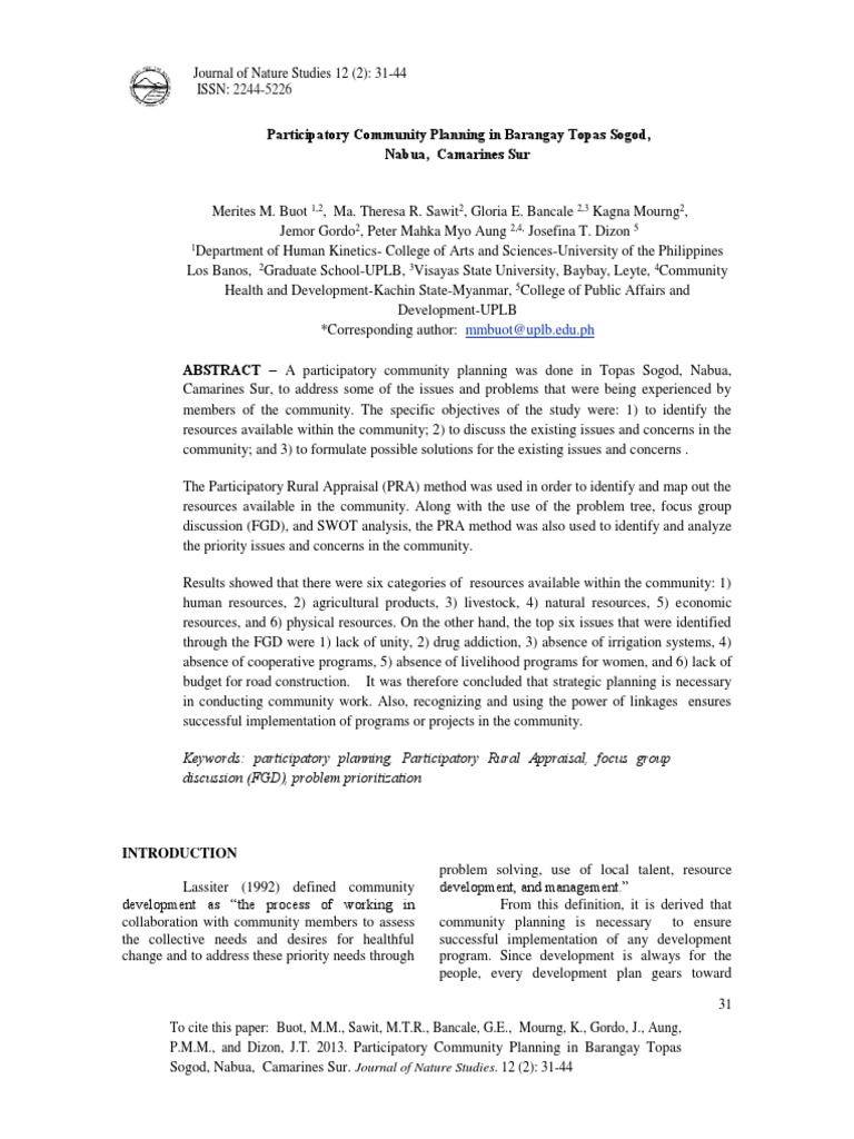Community Planning in Barangay Topas Sogod | PDF | Swot Analysis ...