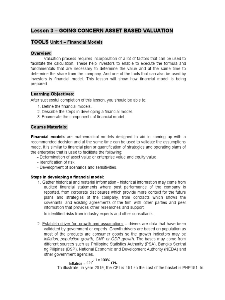 Going Concern Asset Based Valuation Financial Model | PDF | Net Present ...
