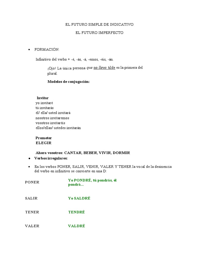 EL FUTURO SIMPLE en Español TEORÍA | PDF | Verbo | Lingüística