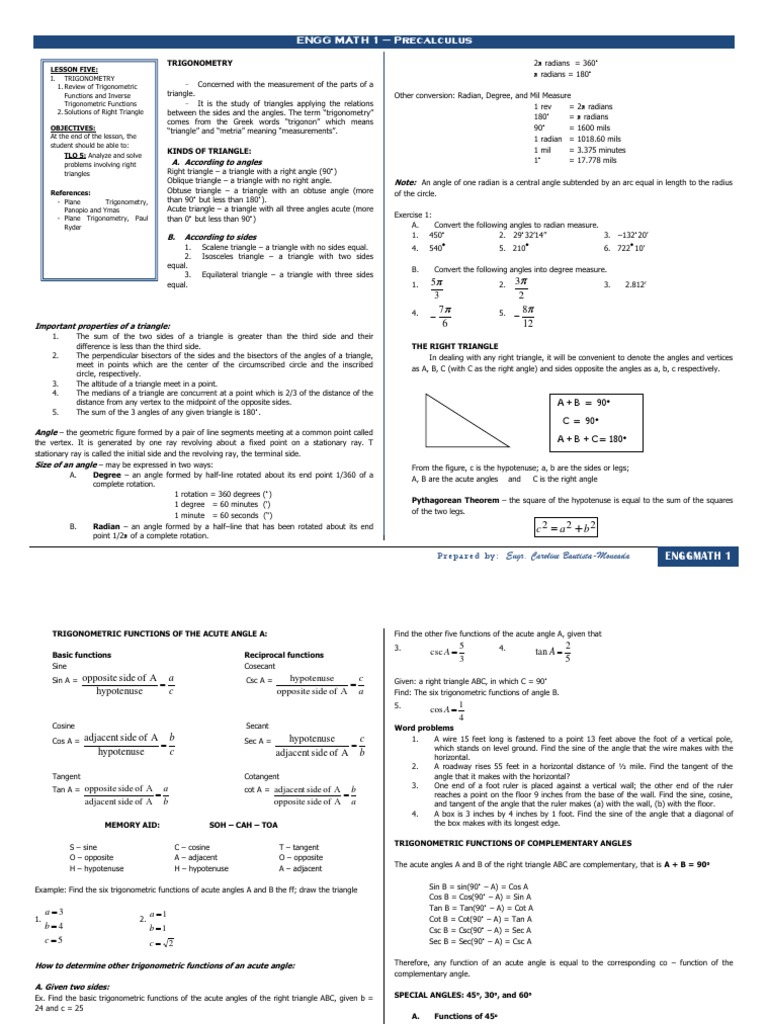 Eng Math Lesson 3 | PDF | Trigonometric Functions | Triangle