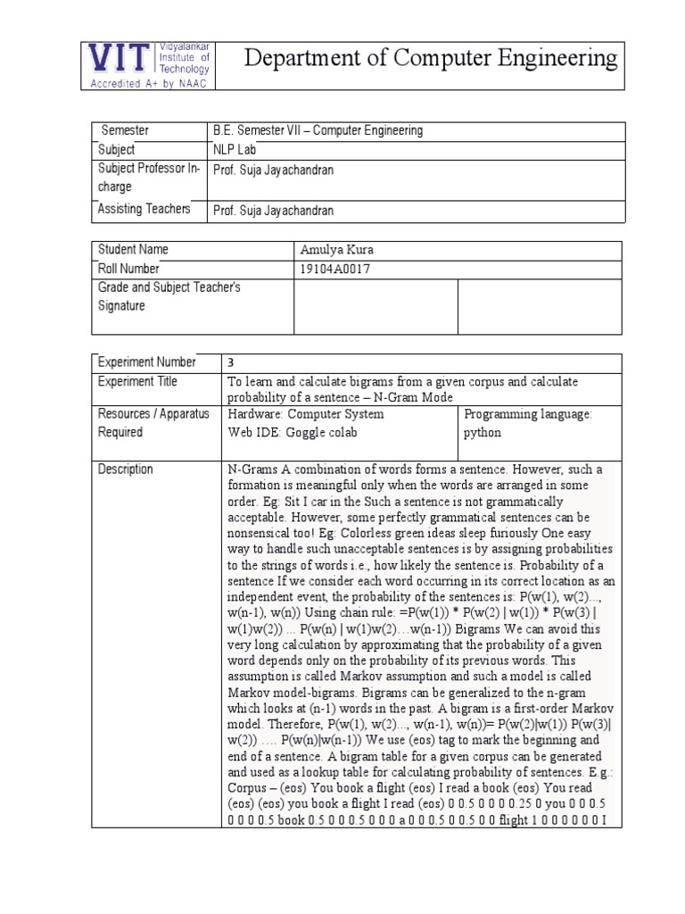 19104A0017 NLP Exp03 | PDF | Cognitive Science | Computing