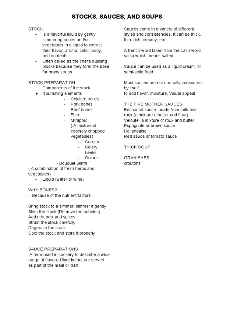 Stocks, Sauces, and Soups Guide | PDF