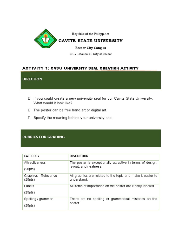 John Loyd Gamba - (Template) ACTIVITY 1 - CVSU UNIVERSITY SEAL CREATION ACTIVITY | PDF
