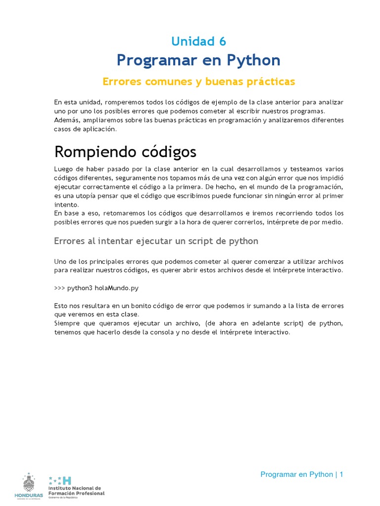 Unidad 6 - Errores Comunes y Buenas Prácticas | PDF | Python (lenguaje ... Unidad 6 - Errores Comunes y Buenas Prácticas | PDF | Python (lenguaje ...