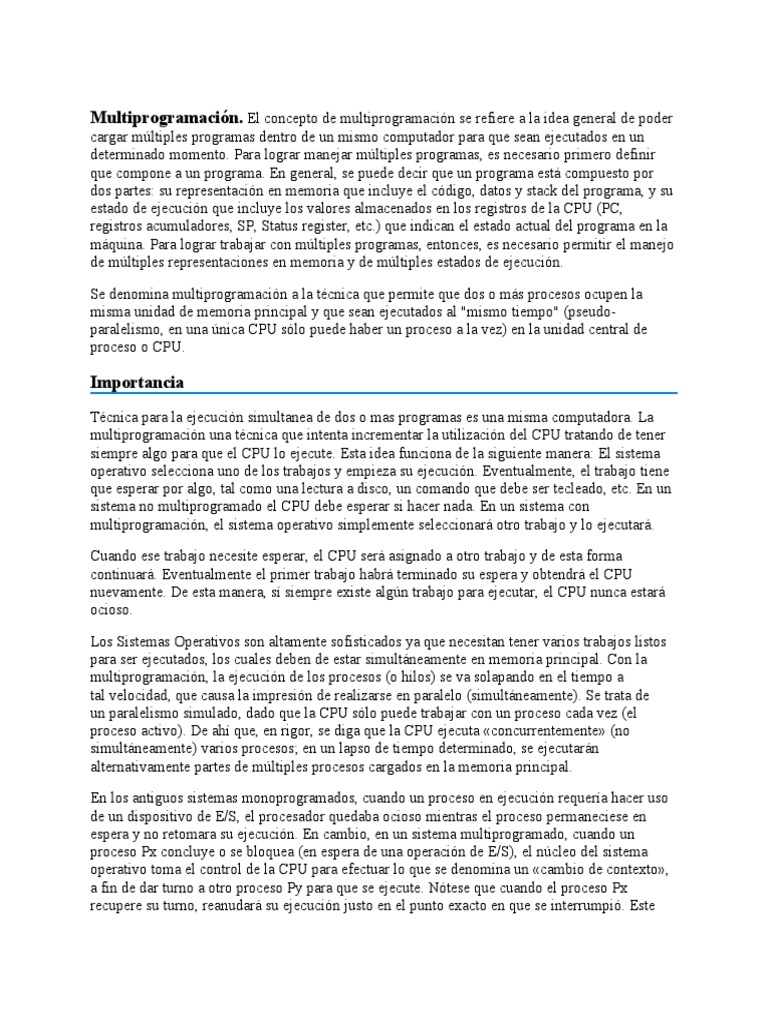 Multiprogramación | PDF | Interfaz de línea de comando | Unidad Central ...