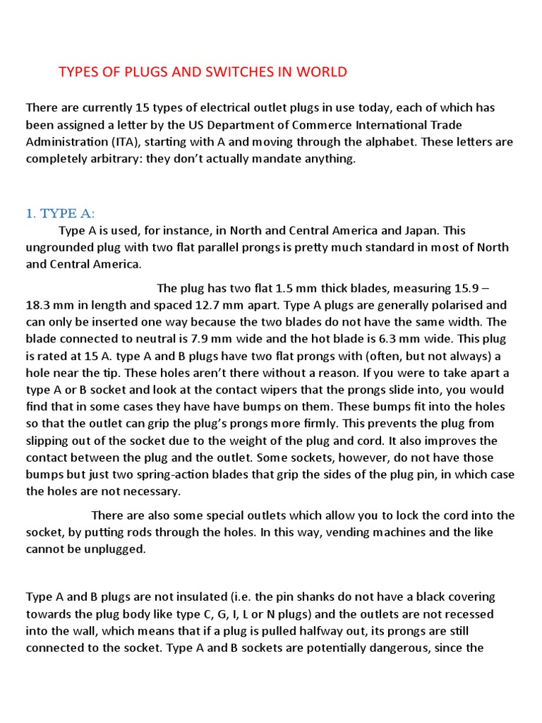 Types of Plugs and Switches | PDF | Ac Power Plugs And Sockets ...